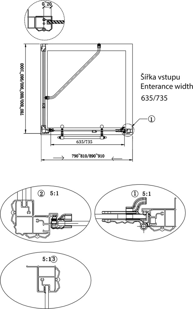 Gelco Gelco, ANTIQUE čtvercová sprchová zástěna 800x800 mm, L varianta, GQ1280LCGQ5680C