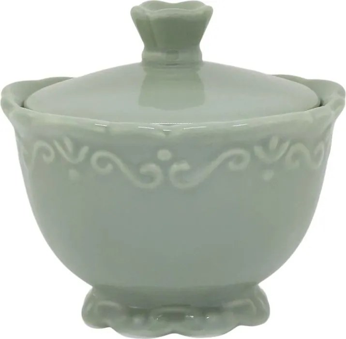 Zelená porcelánová cukřenka s krajkou Provence lace verte - Ø 10*9 cm / 190 ml