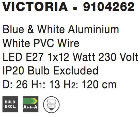 Nova Luce Závěsné svítidlo VICTORIA modrý a bílý hliník, E27 1x12W