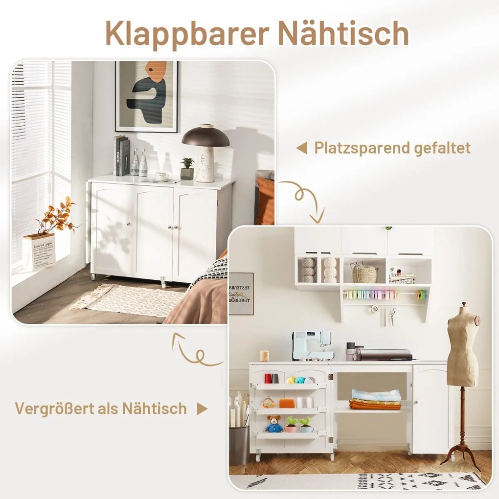Costway Skládací šicí stůl Šicí skříň všestranný – 158 × 50 × 75 cm