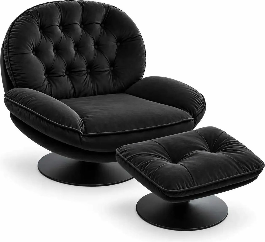 LuxuryForm DESIGN Otočné křeslo LUNA s podnožkou - černé
