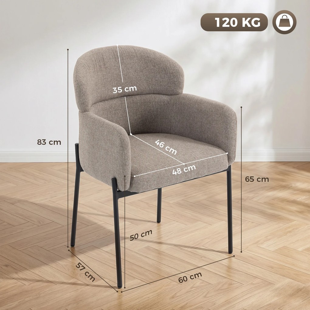 HOMCOM Chenille dekorativní křeslo – moderní čalouněné ergonomické křeslo s kovovými nohami, světle hnědé