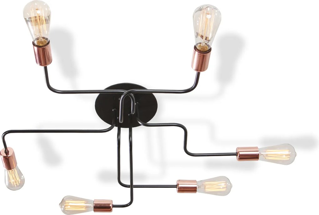Light for home - Lustr přisazený ke stropu 20207 "ELECTRICO", 6x60W, E27, černá, měď