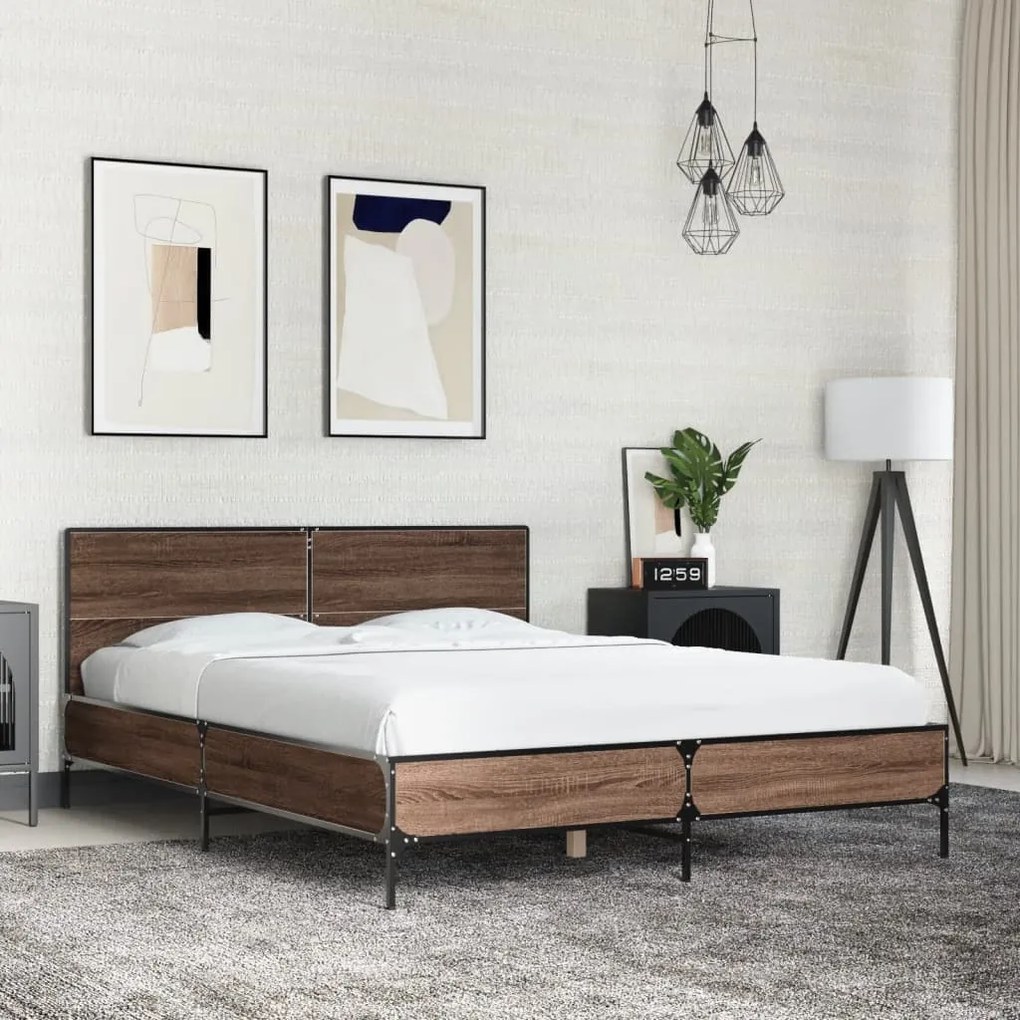 Rám postele hnědý dub 120 x 200 cm kompozitní dřevo a kov 3279996