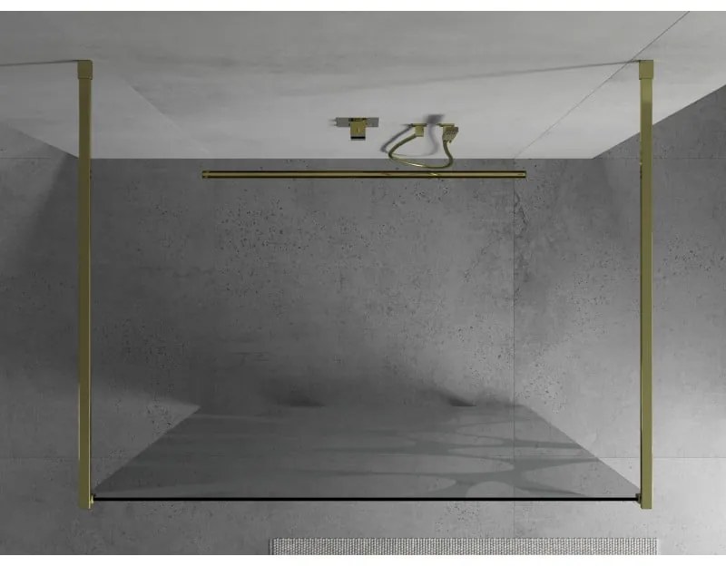 Mexen Kioto, průchozí sprchová zástěna 100 x 200 cm, 8mm sklo čiré/bílý vzor, 2x zlatá stabilizační rozpěra, 800-100-002-50-97