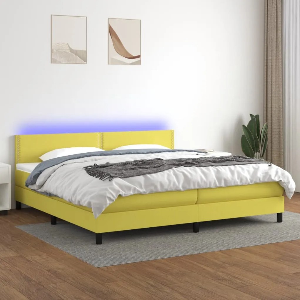 Box spring postel s matrací a LED zelená 200x200 cm textil,  3133108