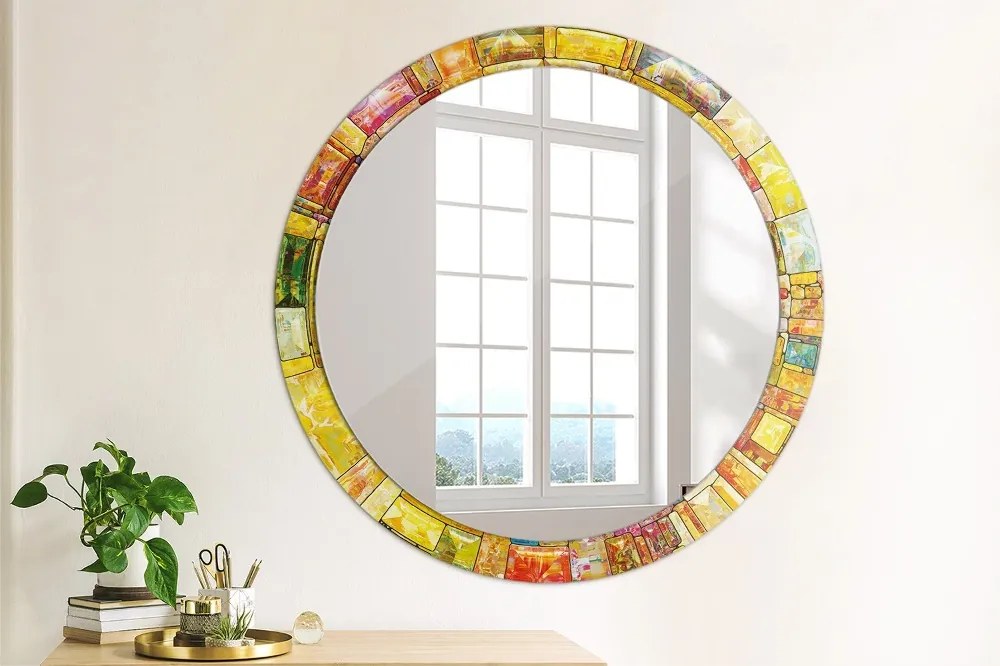 Kulaté zrcadlo s dekorem Barevné okno vitráže fi 90 cm