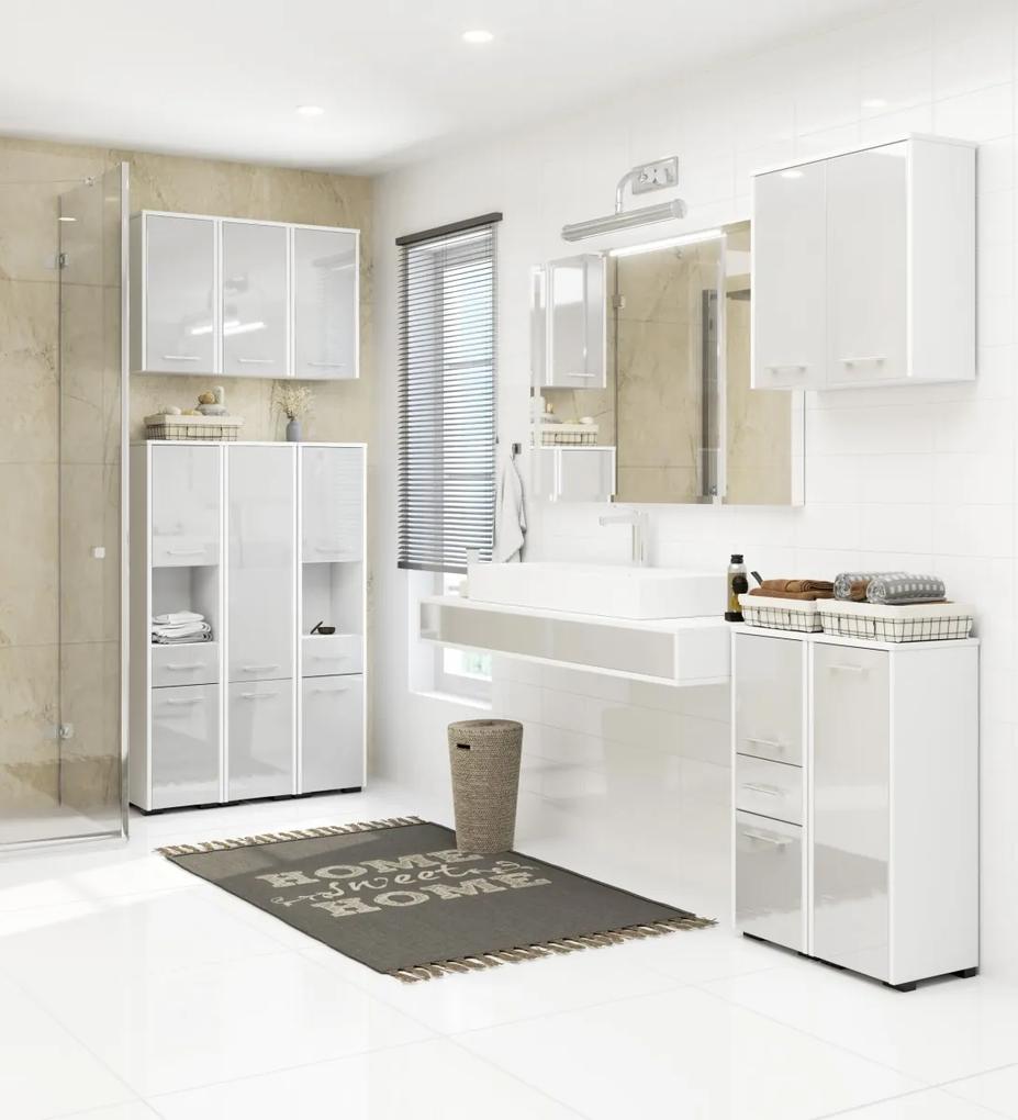 Závěsná koupelnová skříňka Fin 60 cm bílá/stříbrná lesk