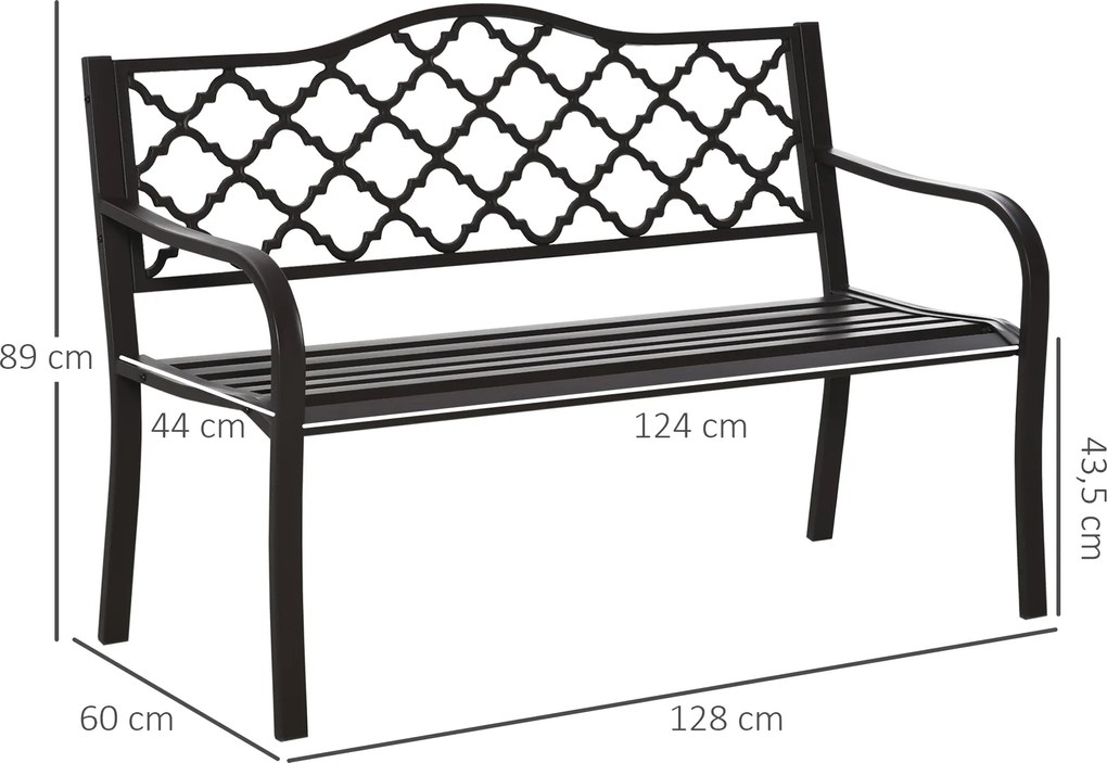 Outsunny 3-místná zahradní lavice v stylu venkovského chic pro terasu 128D x 60Š x 89V cm, odolná proti korozi, s epoxidovým kovem a litinou | Aosom