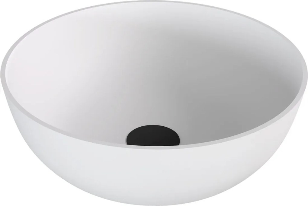 Polysan Banera Round umyvadlo na desku 39 cm bez otvoru pro baterii bez přepadu litý mramor bílá mat 14337MAT