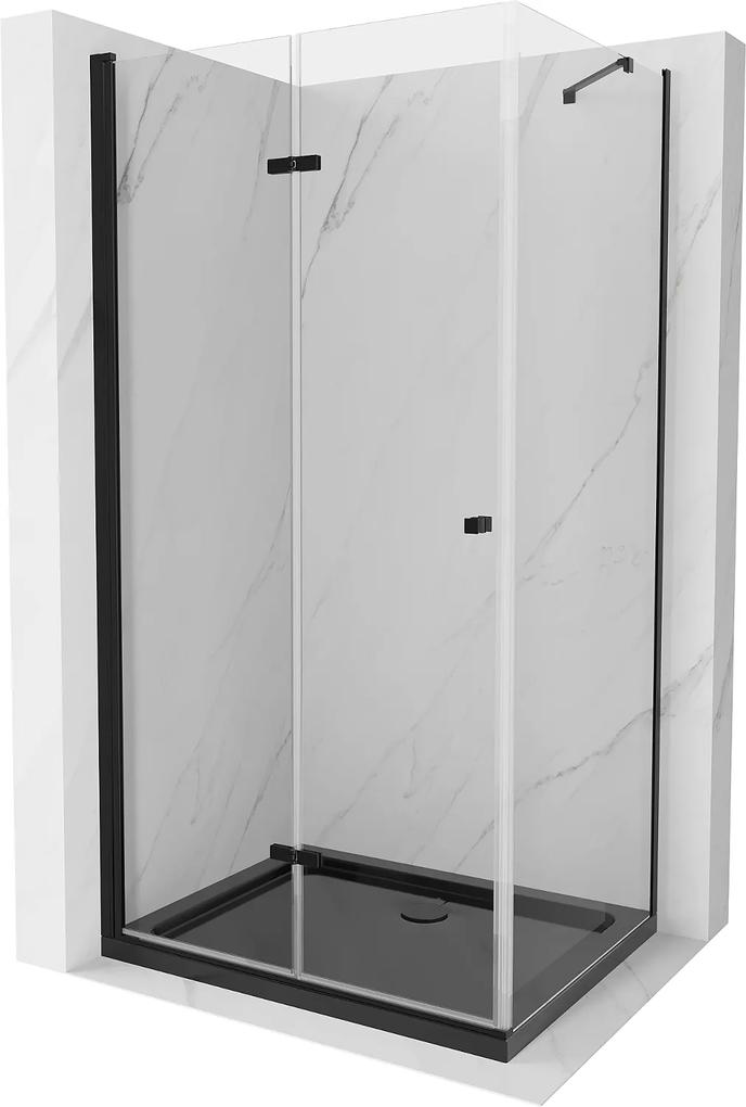 Mexen Lima, sprchový kout se skládacími dveřmi 90 (dveře) x 120 (stěna) cm, 6mm čiré sklo, černý profil + slim sprchová vanička černá s černým sifonem, 856-090-120-70-00-4070B