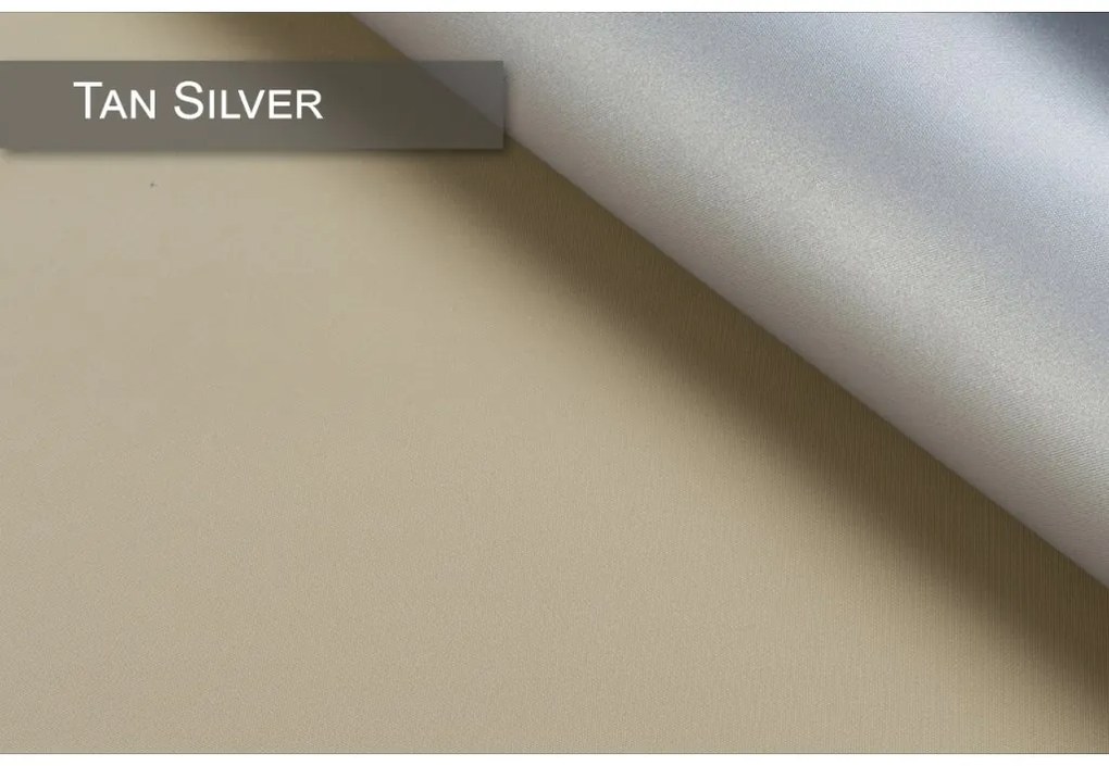 Dekodum Termoizolační roleta v bílé kazetě, barva látky Tan Silver Šířka (cm): 46, Výška (cm): Balkonová (do 200 cm), Strana mechanismu: Levá
