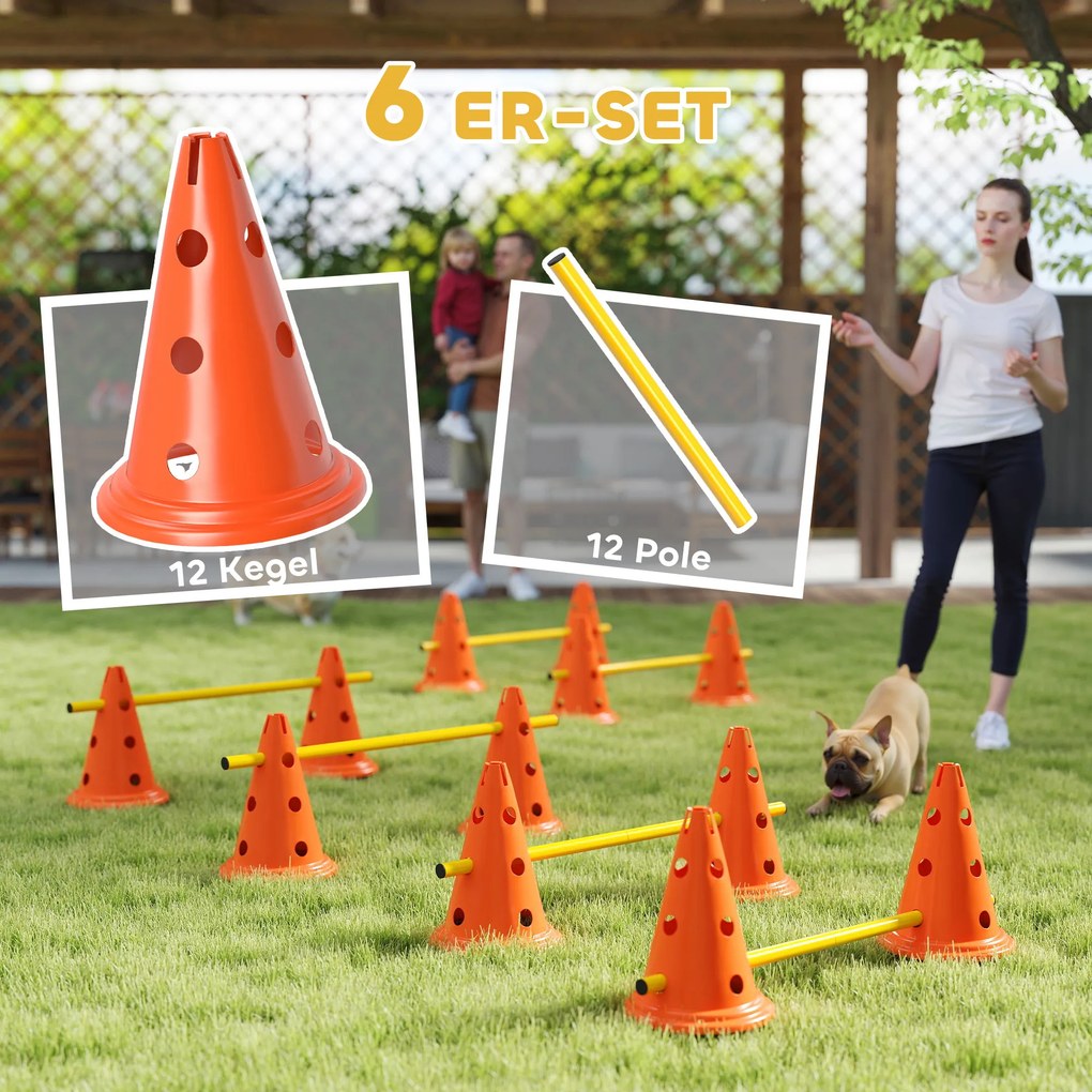 PawHut Agility set pro psy 6dílné agility vybavení pro výcvik psů Zásuvná sada překážek s 12 kužely 6 překážek Přepravní taška D07-059V01OG