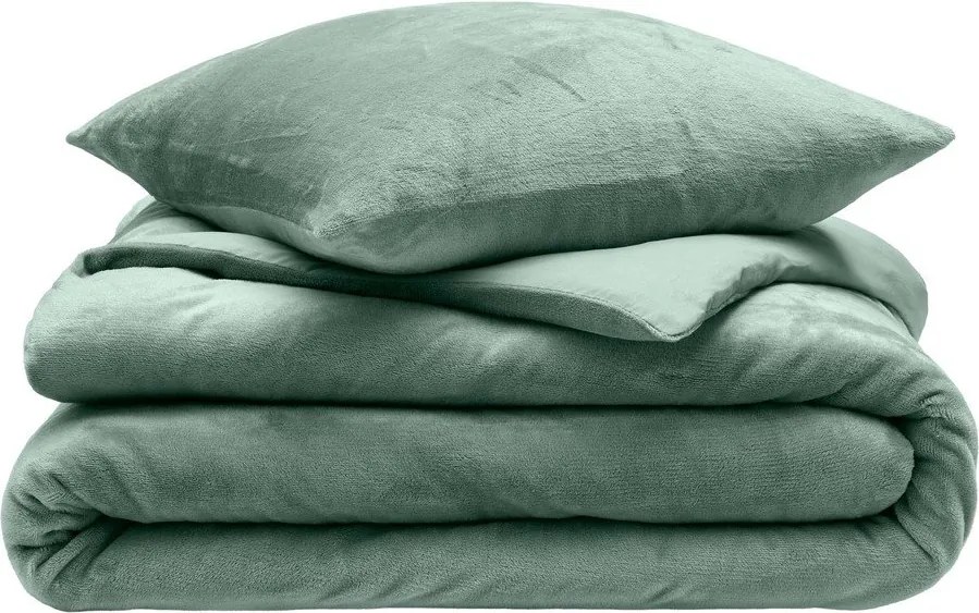 Zelené 3dílné povlečení na dvoulůžko/prodloužené z mikroflanelu 240x220 cm Flanou – douceur d'intérieur