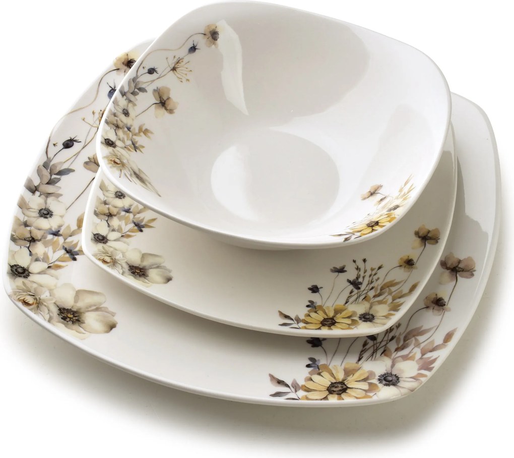 Porcelánová jídelní sada LEA Prime 18 ks bílá/béžová