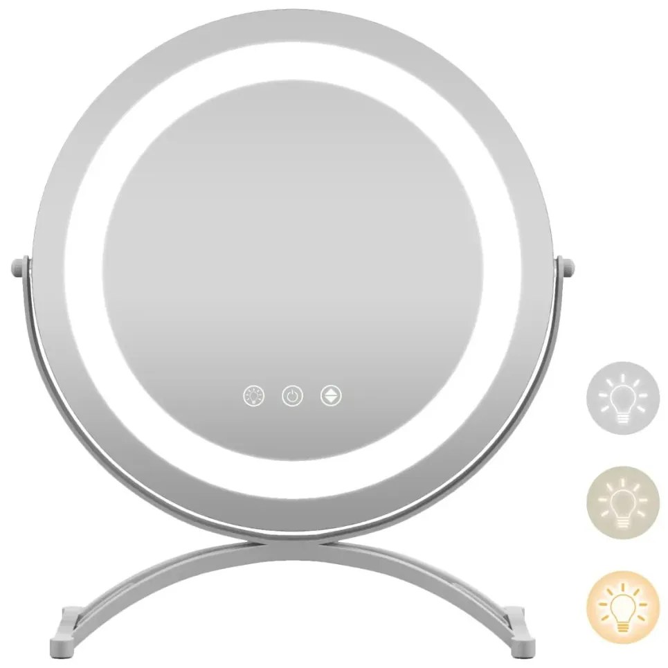 Kosmetické zrcadlo s LED osvětlením, stmívatelné, bílé, průměr 30 cm HU10611DE-WH