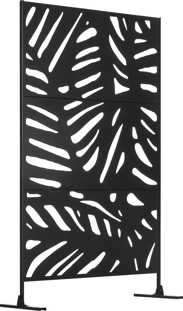 Zahradní závěs Outsunny 122 x 198 cm - balkonový závěs se stojanem, příčka, rozdělovací panel s listovým vzorem pro terasu, zahradu, ocel, černý