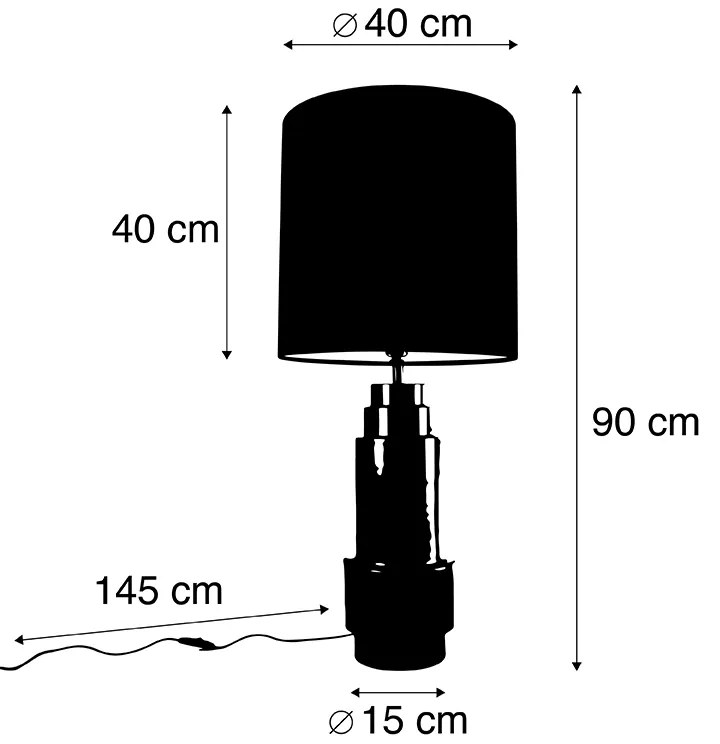 Stolní lampa v art deco stylu bronzová s sametovým stínítkem červeným se zlatem 40 cm - Bruut