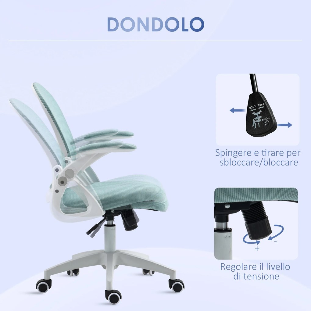 Ergonomická kancelářská židle Vinsetto s síťovaným opěradlem a polstrovaným sedákem, výškově nastavitelná, 65,5x61,5x88-97,5cm, modrá