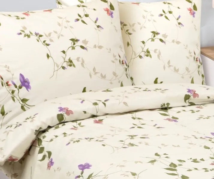 Bellatex Flanelové povlečení 140x220 cm, 70x90 cm Fialka Smetanová,Fialová,Zelená