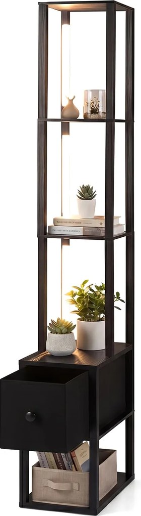Costway Stojací lampa s nastavitelným jasem, moderní stojací lampa s odkládacím