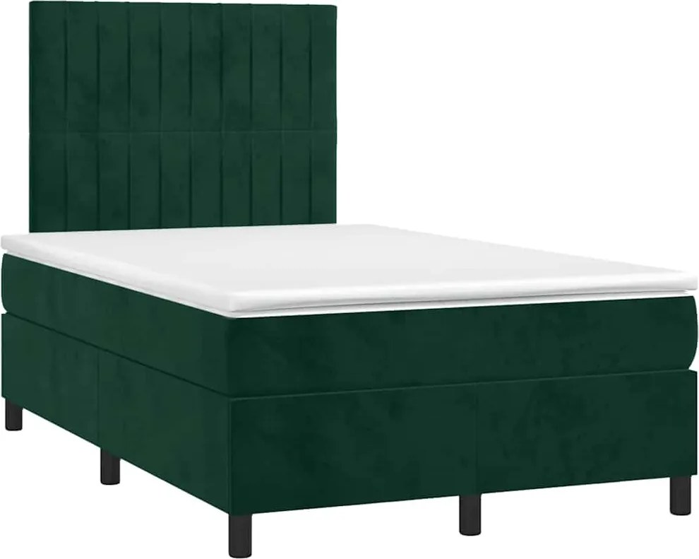 Box spring postel s matrací a LED tmavě zelená 120x200 cm samet 3136236