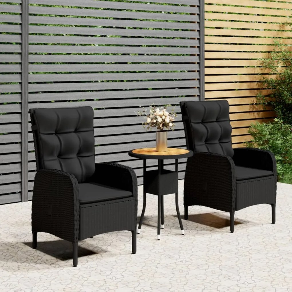 3dílný zahradní bistro set polyratan černý 3058545