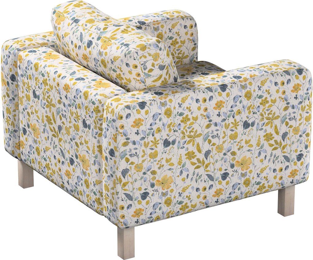 Potah na křeslo IKEA Karlstad, krátký barva žlutá látka pletený vzor, vzorované