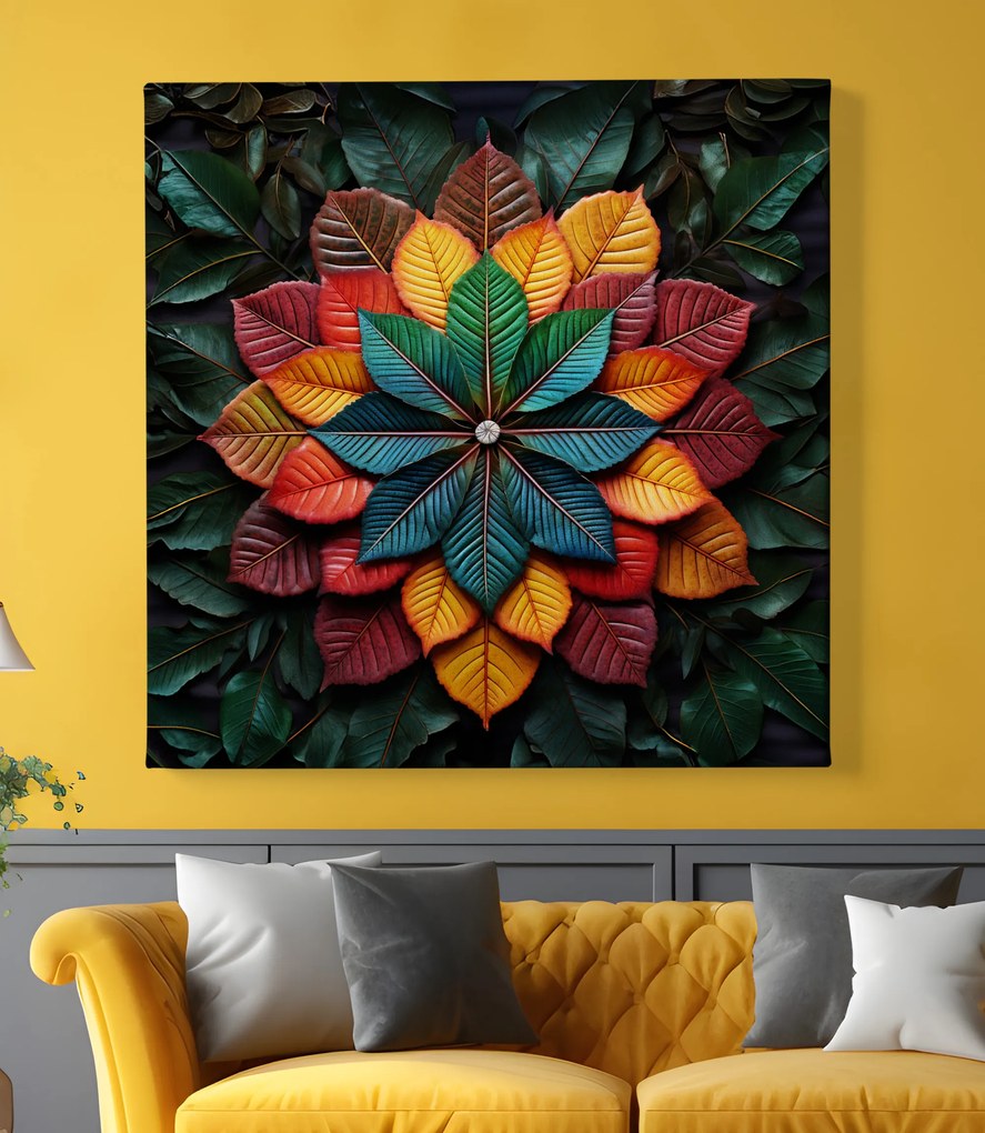 Obraz na plátně - Mandala barevné listy FeelHappy.cz Velikost obrazu: 60 x 60 cm