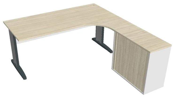 Sestava stolu a rol. skříně levá 180 cm - Hobis Cross CE 1800 HR L Dekor stolové desky: akát, Dekor lamino podnože: bílá, Barva nohou: černá