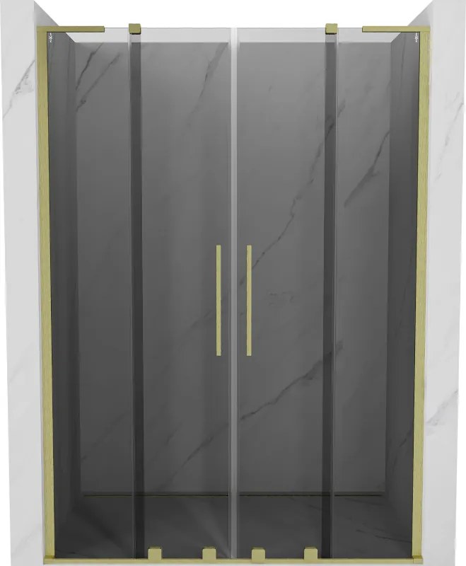 Mexen Velar L Duo, posuvné sprchové dveře do otvoru 160 cm, 8mm šedé sklo, zlatá matná, 871-160-003-42-55