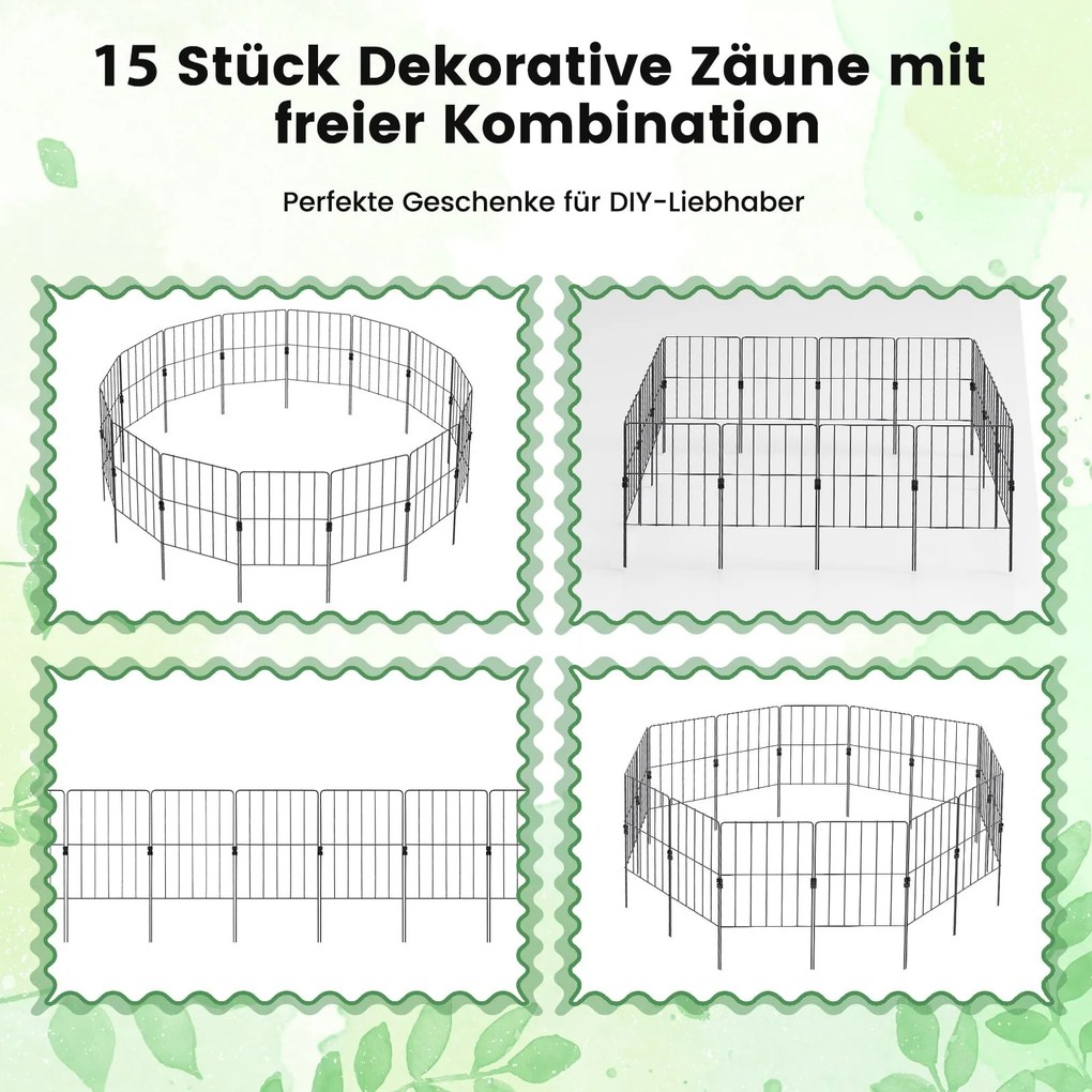Costway Dekorativní kovový zahradní plůtek, sada 15 dílů, černý