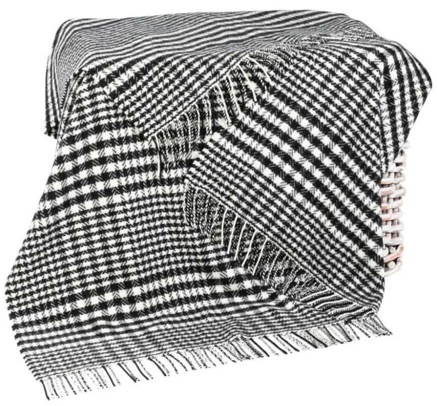 Deka Merino vlna / kašmír Black White Glen Check 180 x 136 cm John Hanly