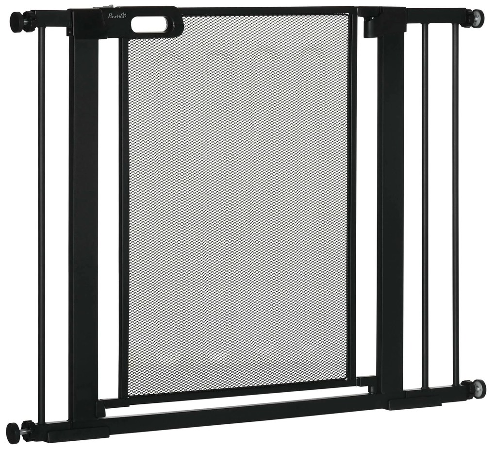 PawHut Dveřní branka pro psy PawHut, 75-103 cm, schodišťová branka, branka pro psy bez vrtání, automatické zavírání, pro děti, kočky, ocel, černá | A…