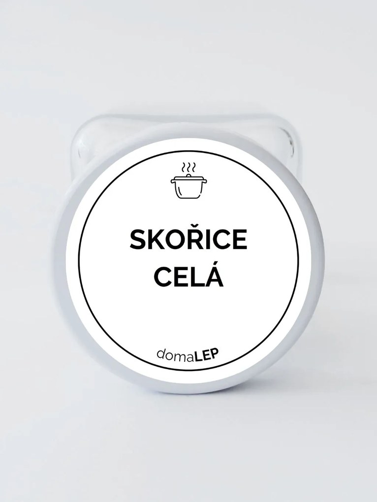 Samolepka na kořenky SKOŘICE CELÁ bílá 5 cm tučné písmo