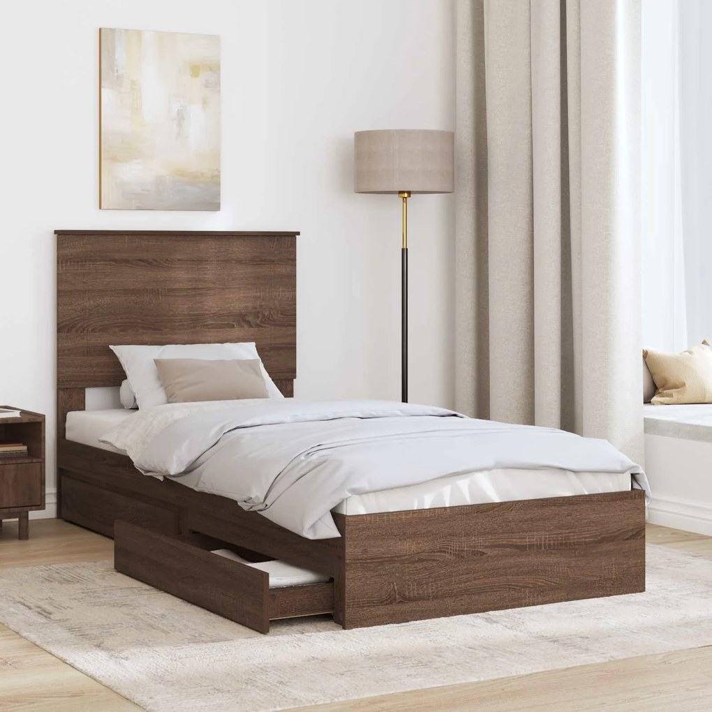 Postel s úložným prostorem se zásuvkou Hnědý dub 75 x 190 cm 3409607