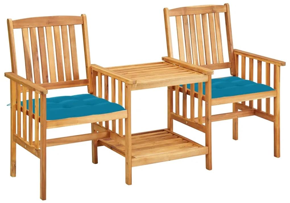 Zahradní židle s čajovým stolkem a poduškami masivní akácie,  3061294