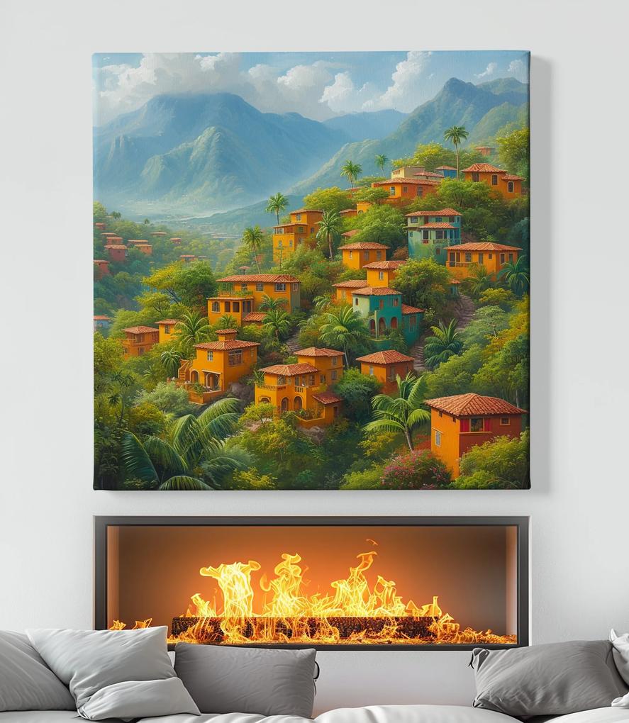 Obraz na plátně - Kostarická vesnička v kopcích FeelHappy.cz Velikost obrazu: 140 x 140 cm