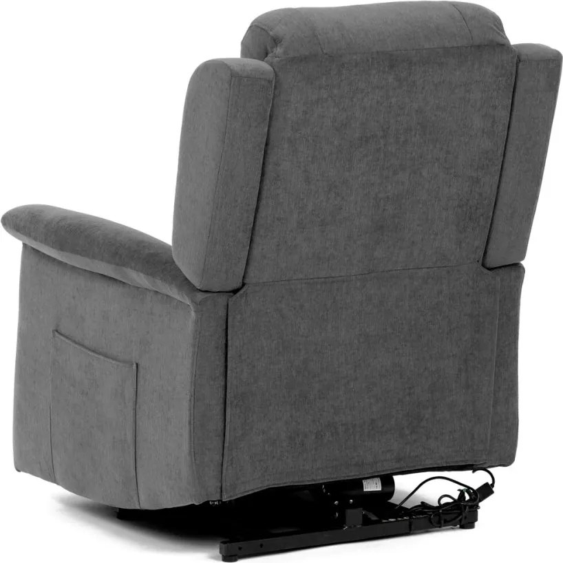 Relaxační křeslo s elektrickým ovládáním, pomoc při vstávání, potah šedá látka, 2 motory (82 x 98) cm