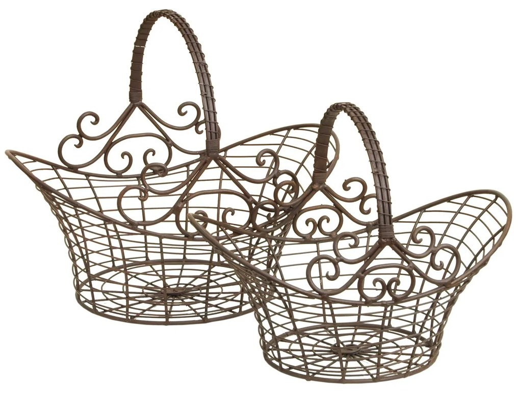 Hnědé dekorační kovové koše - set 2 ks - 41*31*35 / 36*24*28 cm