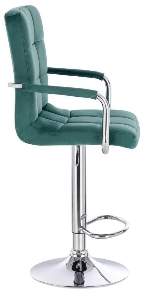 LuxuryForm DESIGN Barová židle VERONA VELUR na stříbrné kulaté podstavě - zelená