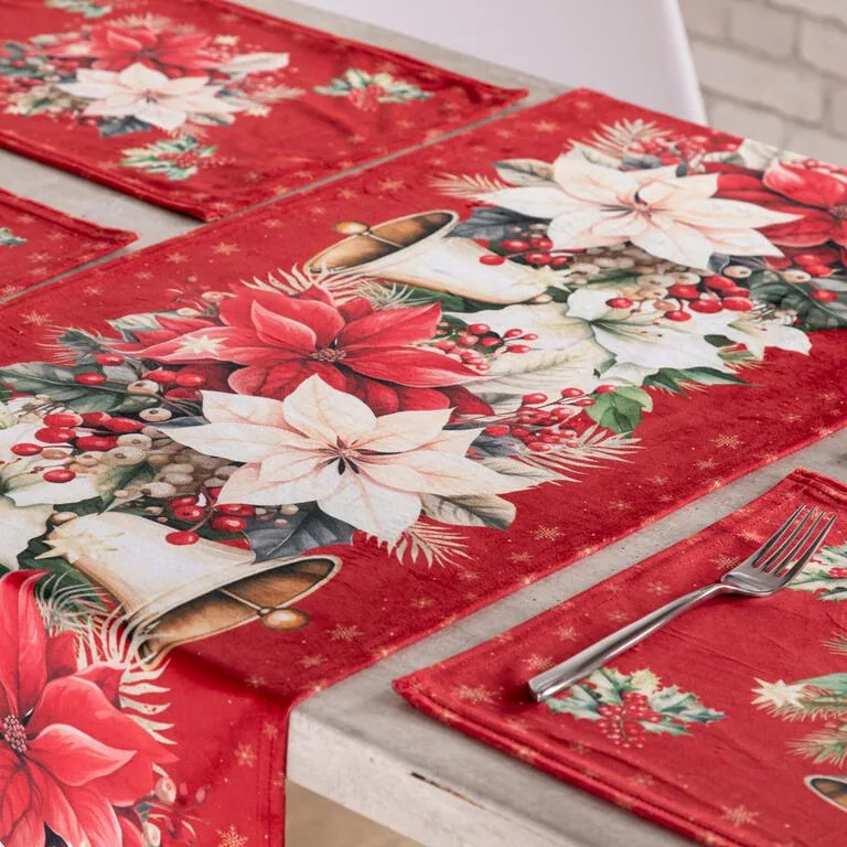 Sada 4 ks prostírání a stolního běhounu RED POINSETTIA