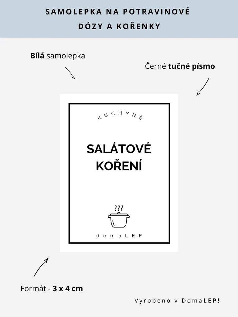 Samolepka na kořenky SALÁTOVÉ KOŘENÍ bílá 3 × 4 cm tučné písmo