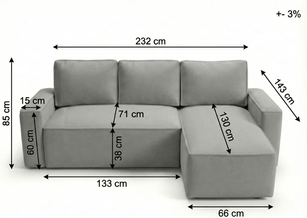 Rozkládací oboustranná sedací souprava do L SMART BOUCLE 232x143 cm, krémová