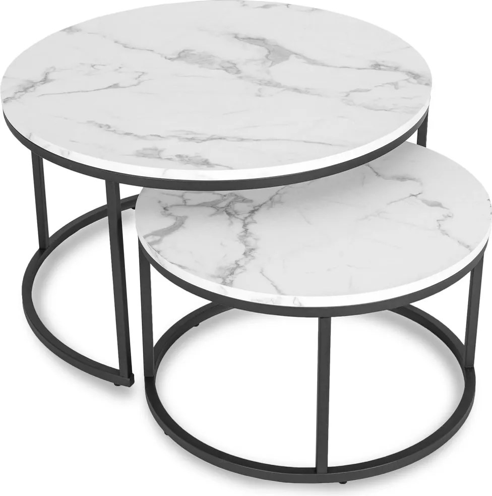 Mebel Elite Elegantní sada stolků DAFNE MAX, bílý mramor a černý kov Meble Elite