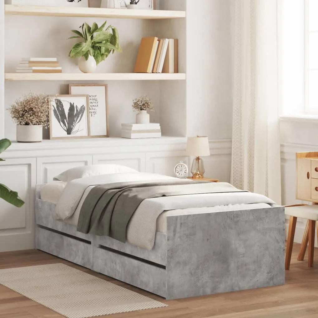 Rám postele se zásuvkami betonově šedý 90 x 200 cm,  3207346