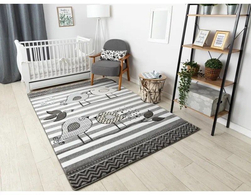 Dywany Łuszczów, Dětský kusový koberec Petit C549 Birds grey, 120x170, šedá, dětský pokoj