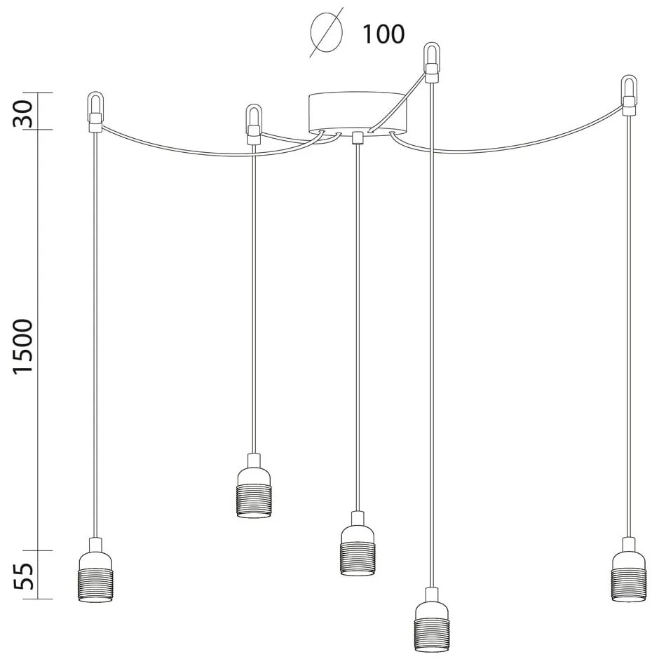 Černé závěsné svítidlo s 5 kabely Bulb Attack Uno Cassie