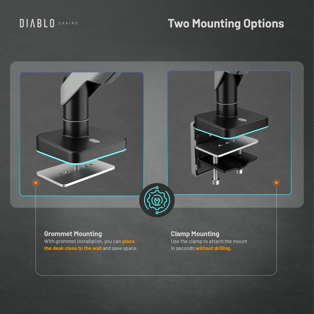 Držák monitoru 49" LED RGB, šedo-černý: Diablo X-Arm