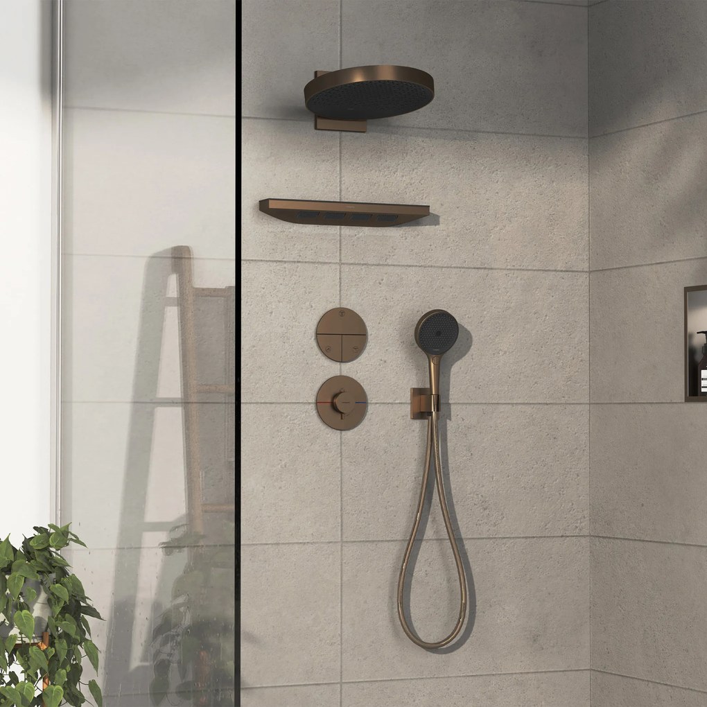 Hansgrohe ShowerSelect Comfort S, ventil pod omítku pro 3 spotřebiče, kartáčovaný bronz, HAN-15558140